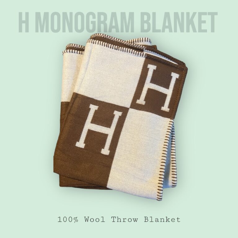 H Monogram Cashmere Wool Throw Blanket • Leather Leather Furniture ...